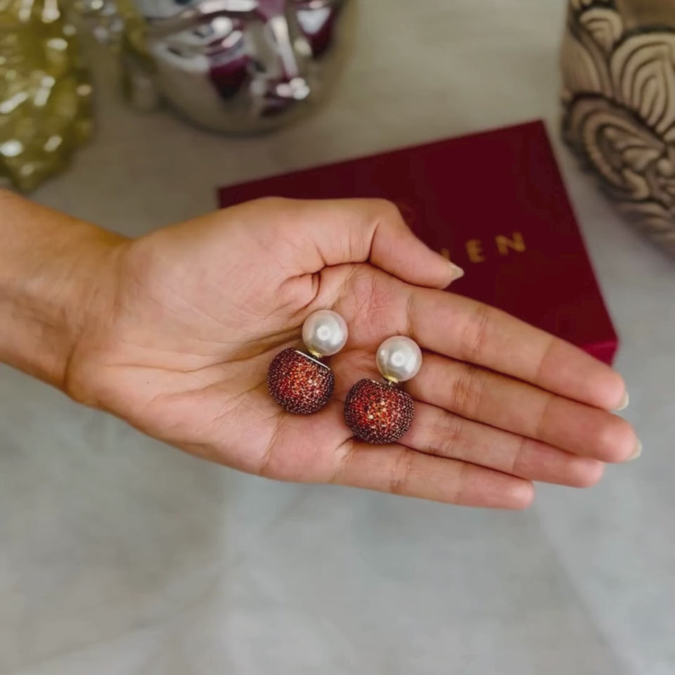 Orange Zircon and Pearl push button studs – Juwelen